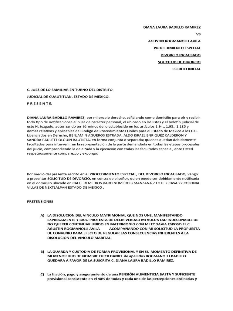 Incausado Laura Badillo | PDF | Divorcio | Demanda judicial