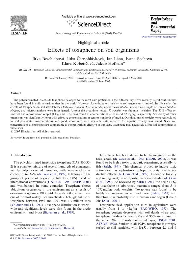 Effects of Toxaphene On Soil Organisms | PDF | Soil | Toxicity