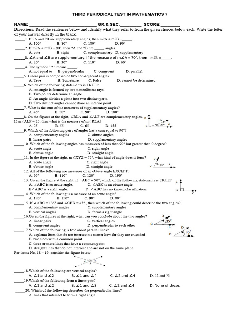 3RD Examination G7 Math | Download Free PDF | Perpendicular | Geometry