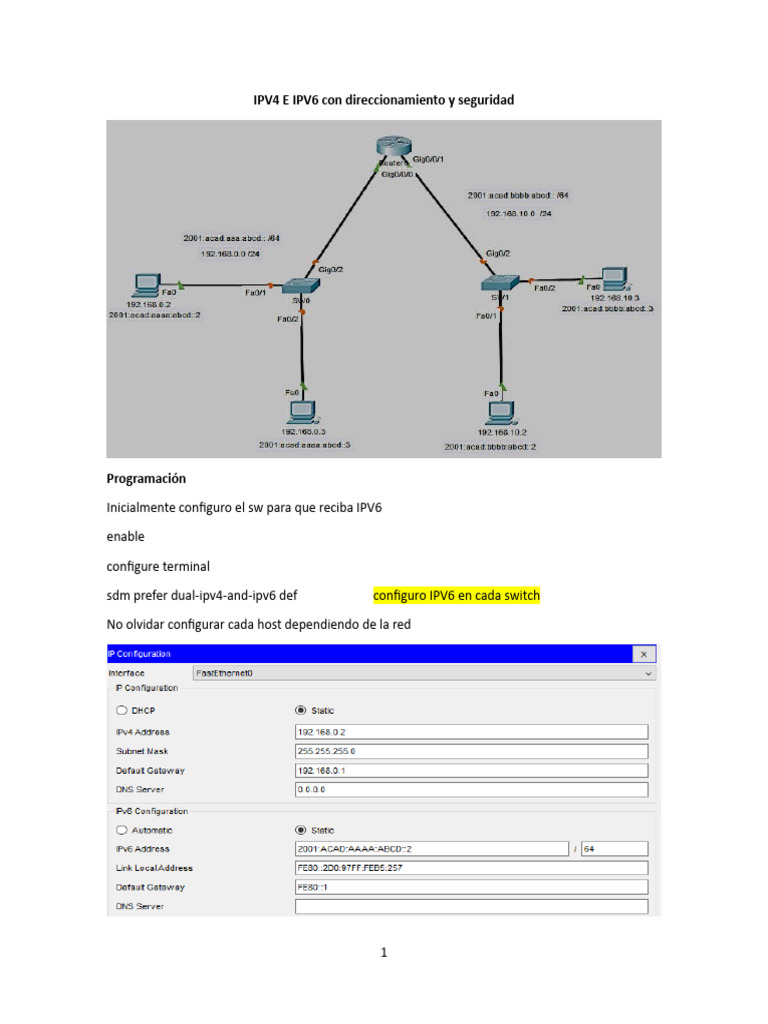 IPV4 E IPV6 Con Direccionamiento y Seguridad | PDF | Yo Pv6 | Telecomunicaciones