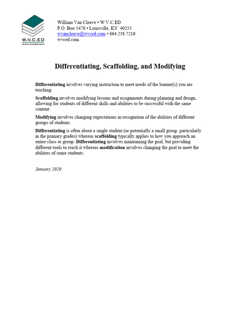Differentiating Scaffolding Modifying 1 20 | PDF