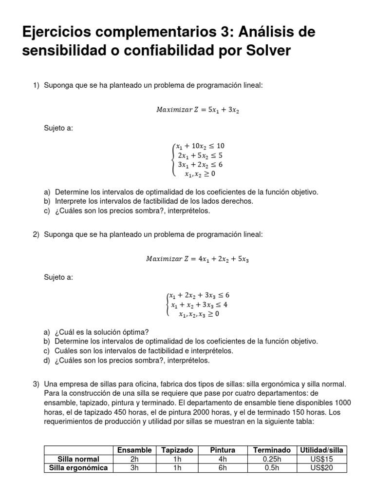 Ejercicios Complementarios 3 - Analisis de Sensibilidad | PDF | Programación lineal | Factores ...