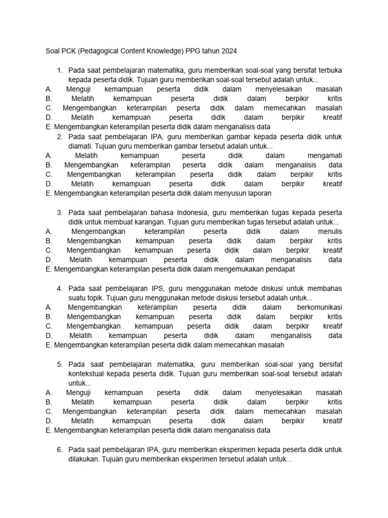 Soal PCK UP PPG tahun 2024 | PDF