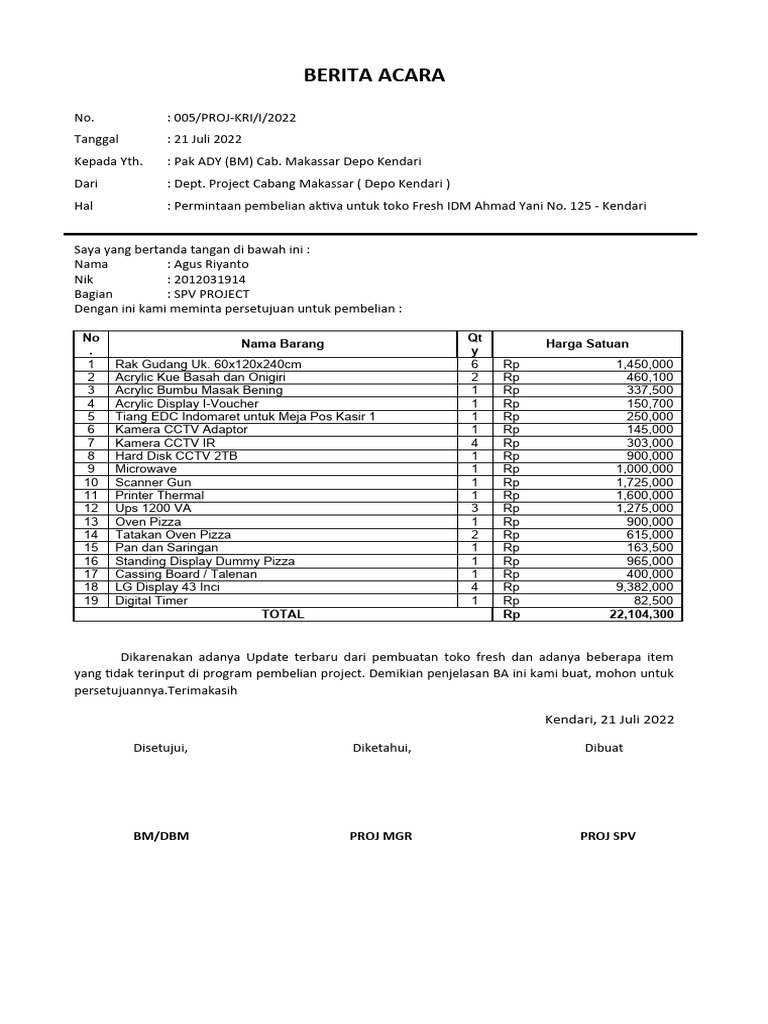 Berta Acara Pembelian Aktiva | PDF
