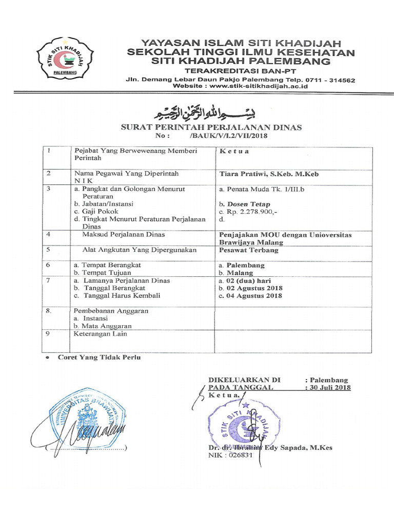 Surat Perintah Perjalaan Dinas UB | PDF