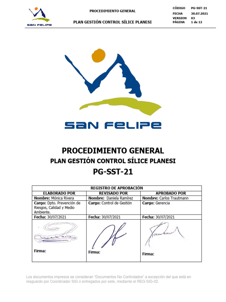 PG-SST-21 Plan de Gestión de Control de Sílice | PDF | Business