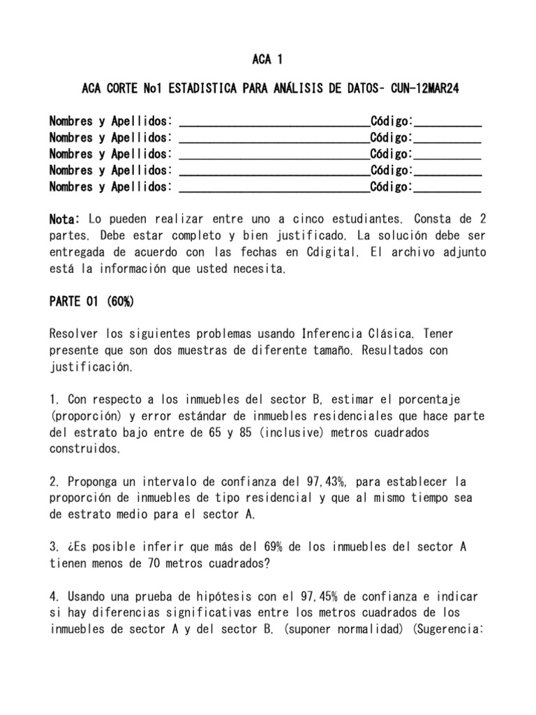 Aca 01 Estadistica para Analisis de Datos | PDF | Error estándar | Intervalo de confianza