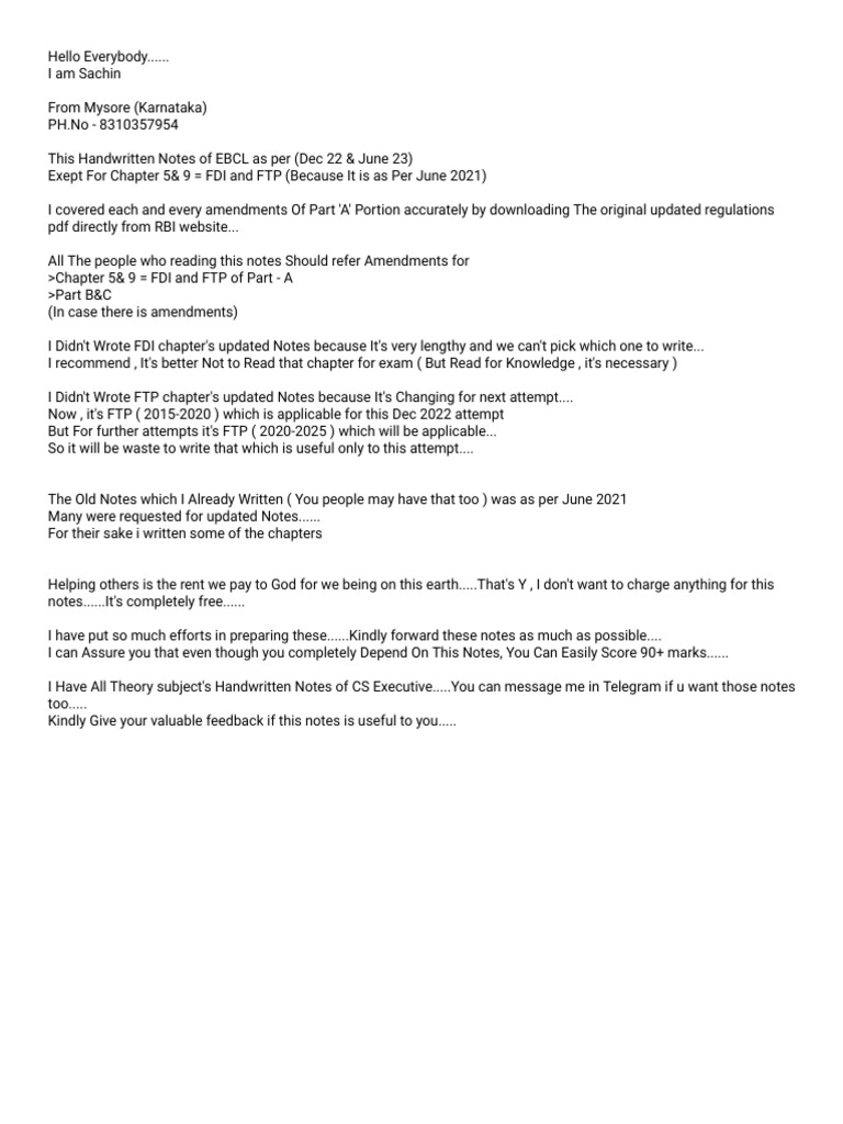 EBCL For Dec 2022 All Chapters Handwritten Notes CS Executive | PDF