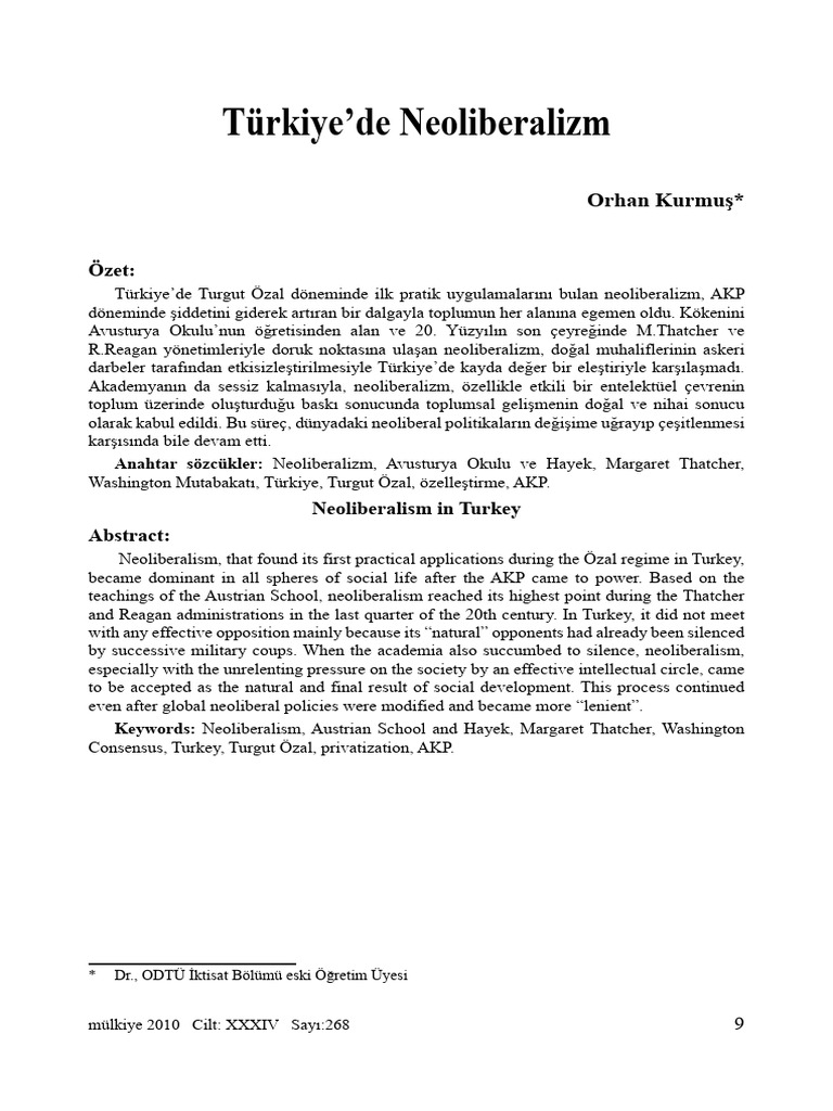 Türkiye'de Neoliberalizm | PDF
