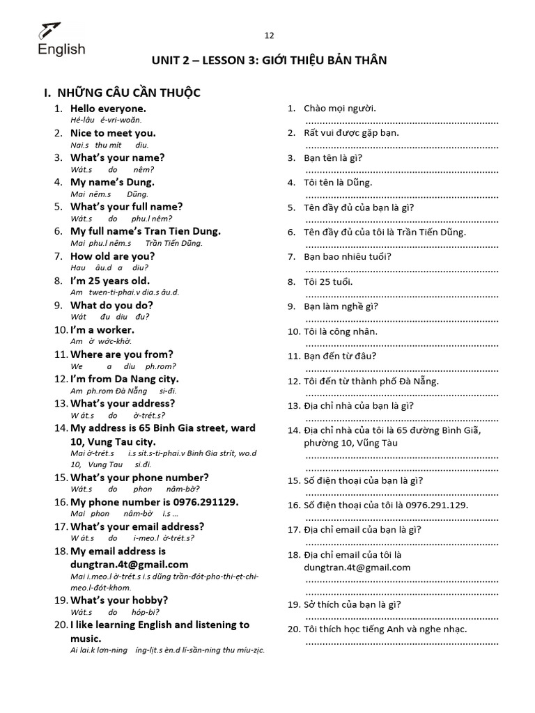 Tiếng Anh Cấp Tốc U2 L3 | PDF