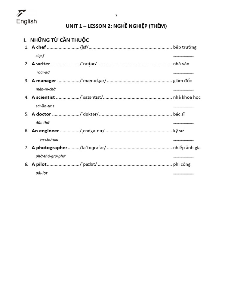 Tiếng Anh Cấp Tốc U1 L2 | PDF