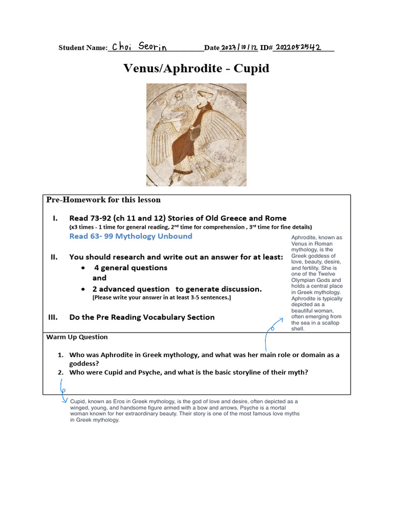 8 Venus Worksheet | PDF | Aphrodite | Cupid