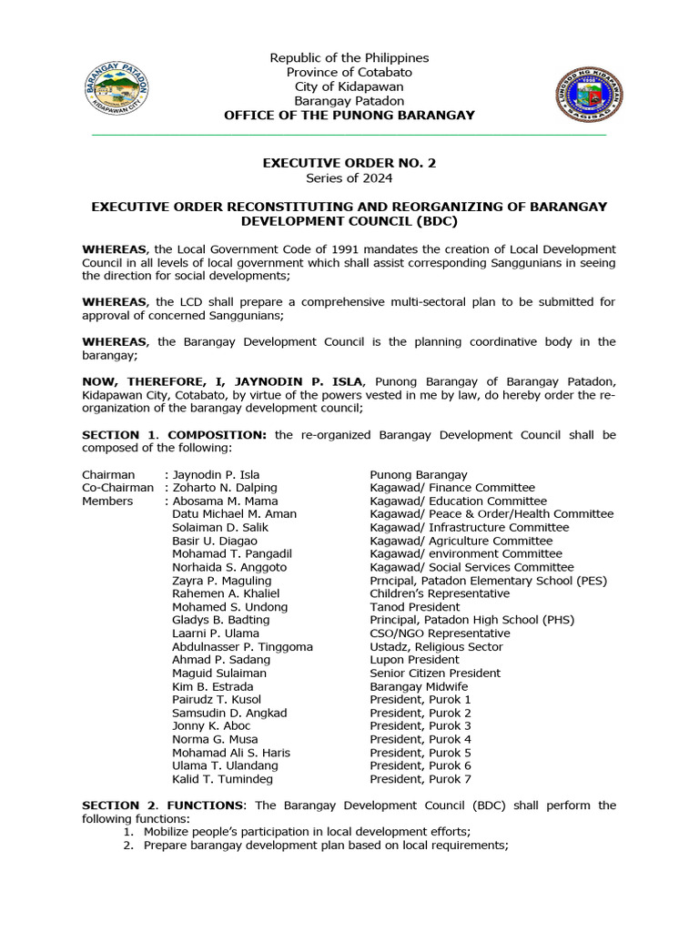 EO No. 2 BDC | PDF | Government | Justice