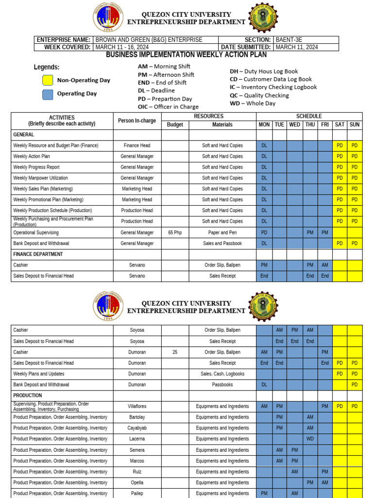 8TH Week Action Plan | PDF