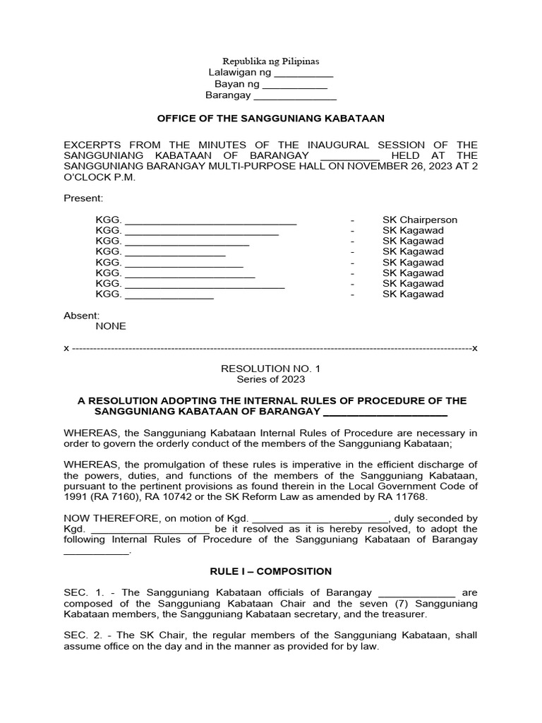 Sangguniang Kabataan IRP | PDF | Quorum | Committee
