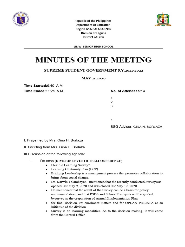 SSG Minutes of The Meeting | PDF