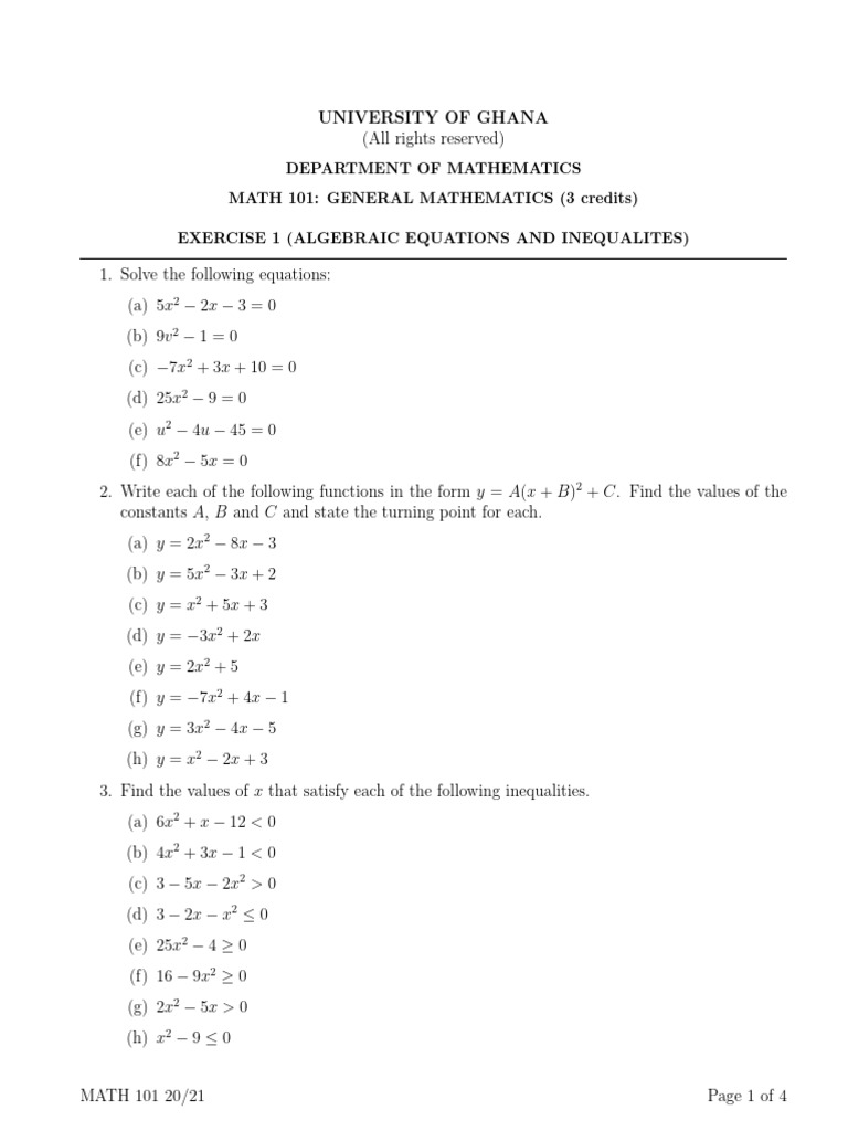 Algebraic Equations and Inequalities | PDF | Inequality (Mathematics ...