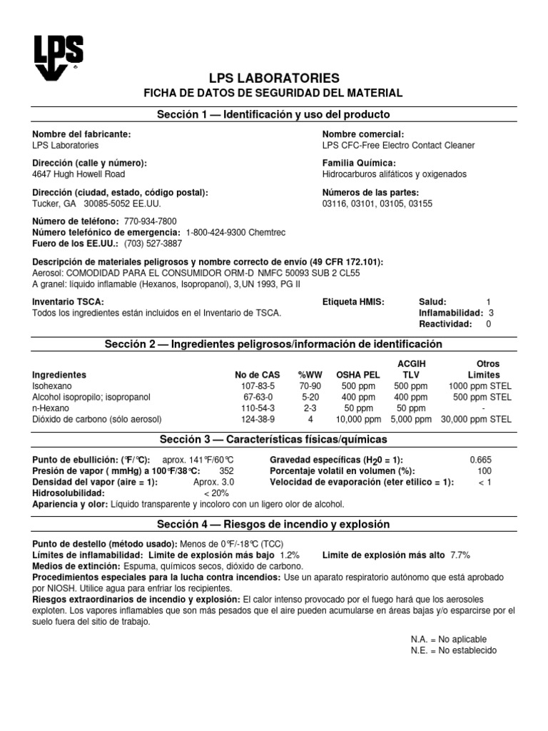 Lps Laboratories: Ficha de Datos de Seguridad Del Material Sección 1 ...