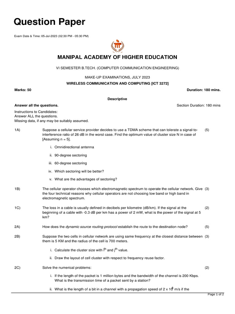 Wireless Communication and Computing (ICT 3272) (Makeup) | Download ...