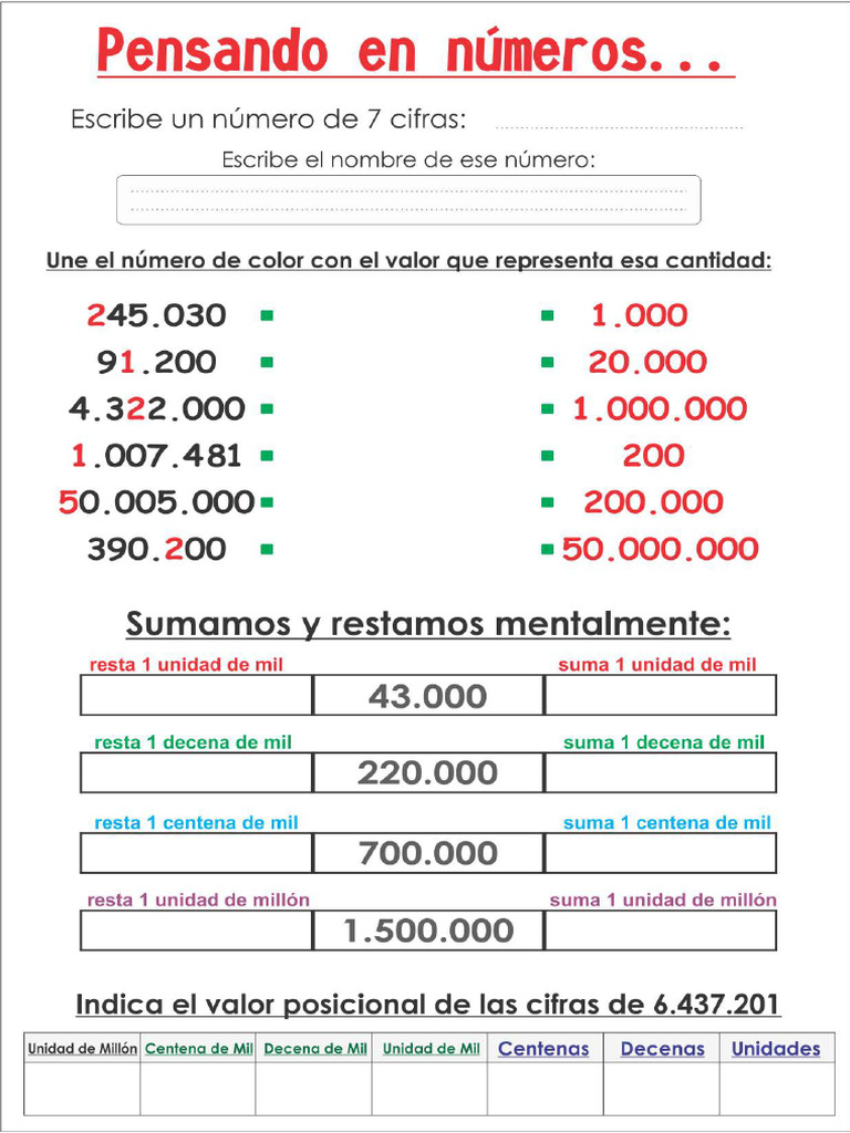 Actividad Numeración Valor Posicional 2 | PDF