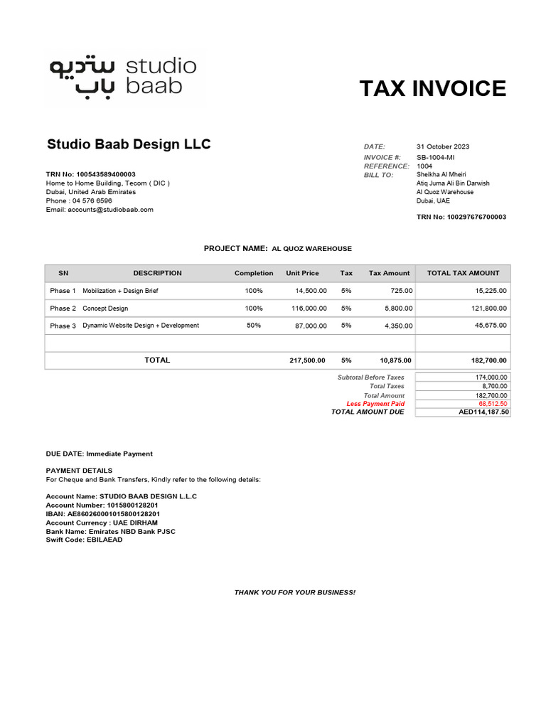 Warehouse - Invoice SB - 1004 - MI | PDF | United Arab Emirates | Payments