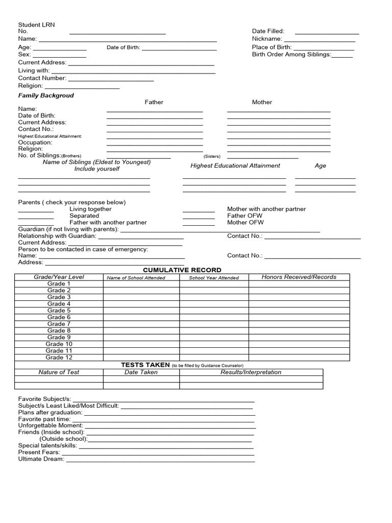 Student Personal Data Form Template | PDF | Information | Privacy