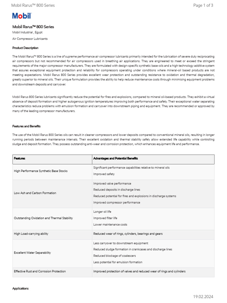 GL XX Mobil Rarus 800 Series | PDF | Lubricant | Exxon Mobil