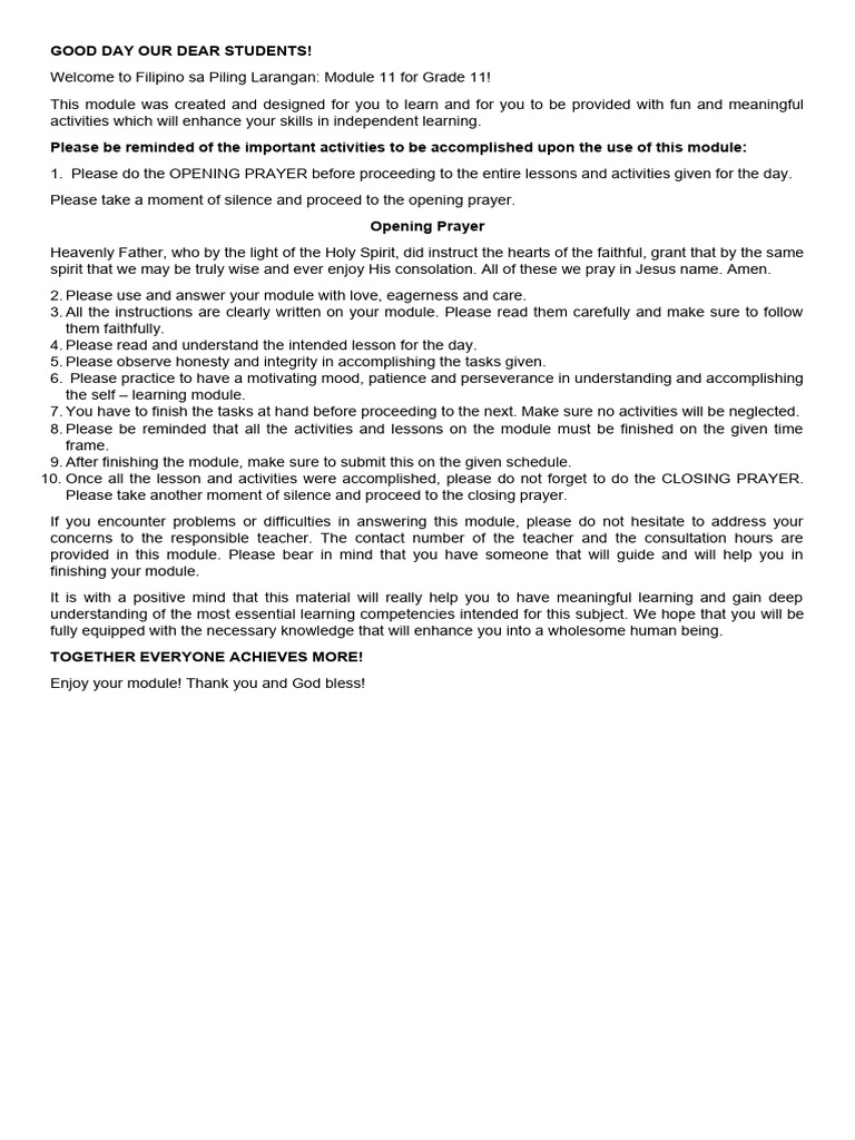 Module 11 FSPL | Download Free PDF | Prayer