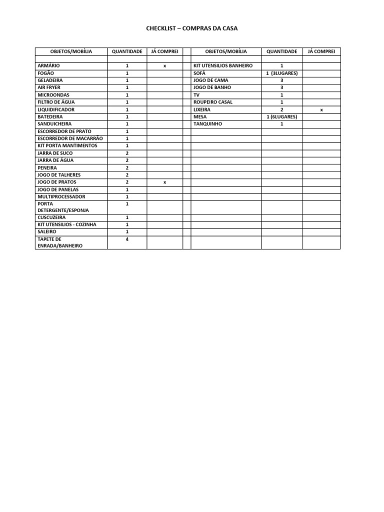 Checklist Completo de Compras para Casa | PDF | Gastronomia, comida e vinho