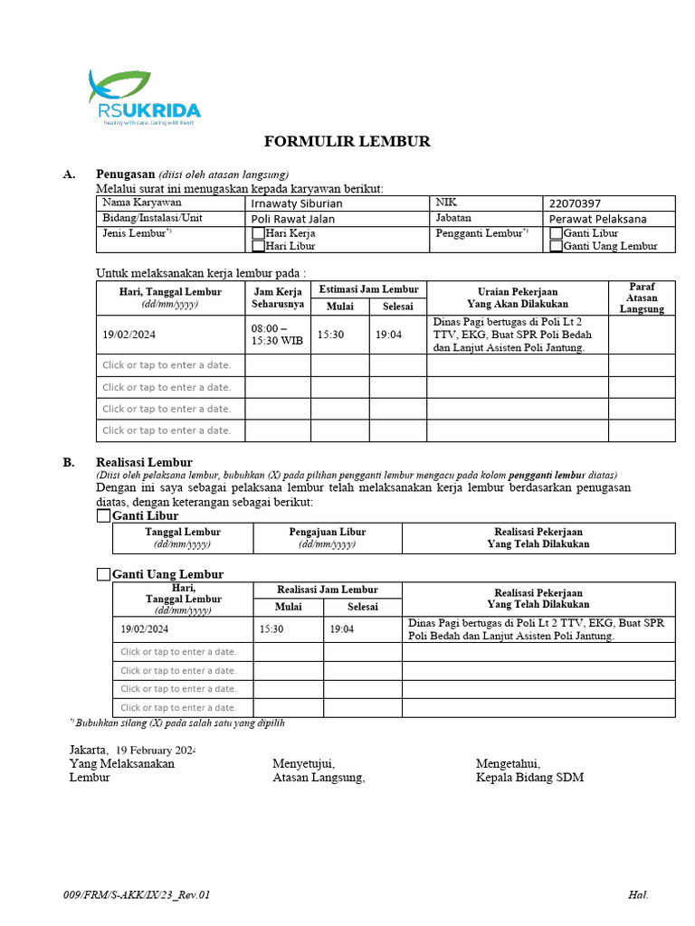 Formulir Lembur | PDF