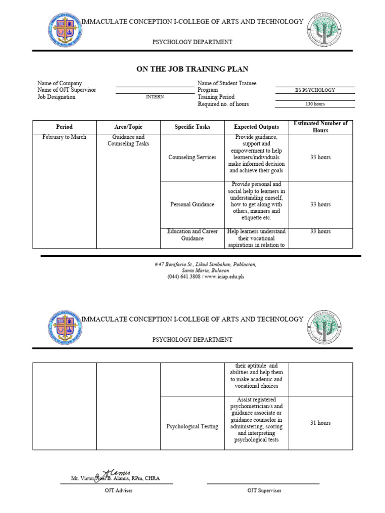 OJT Training Plan - School | PDF | Cognition | Learning