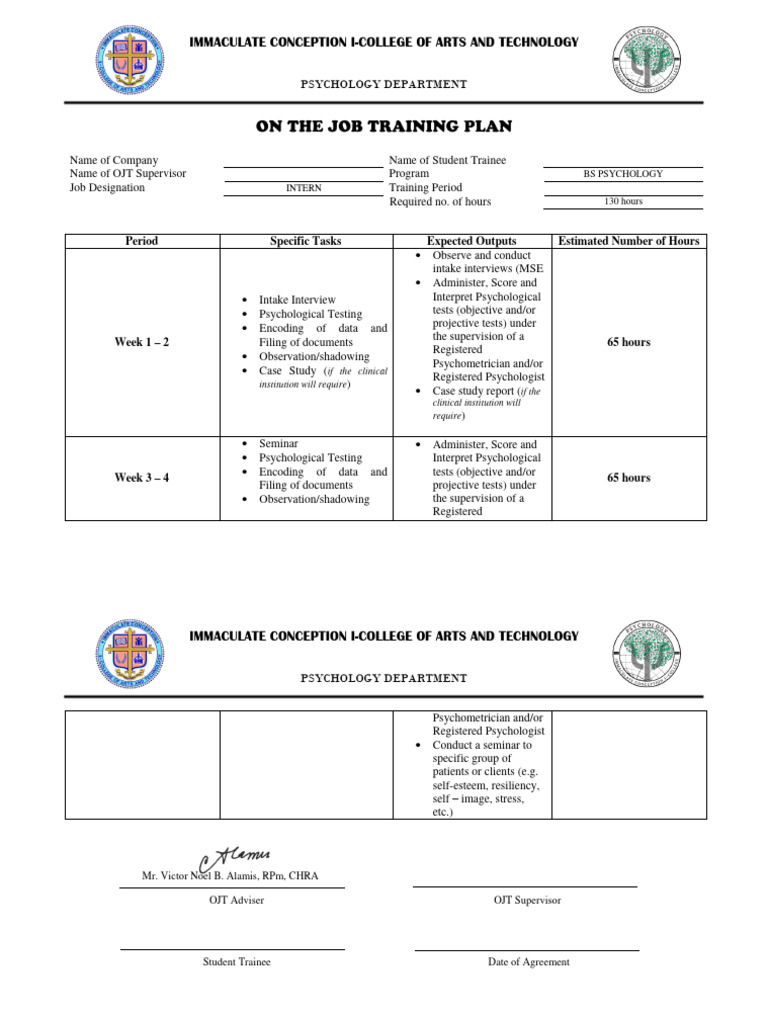 Psychology Internship Training Plan | PDF | Psychology | Psychologist