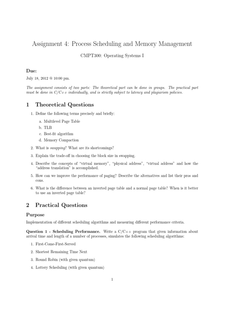 OS Question - Process Scheduling and Memory Management | PDF | Scheduling (Computing ...