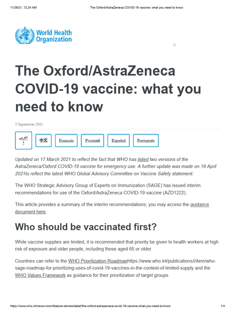 Oxford/AstraZeneca Vaccine Guide | PDF | Epidemiology | Health Policy