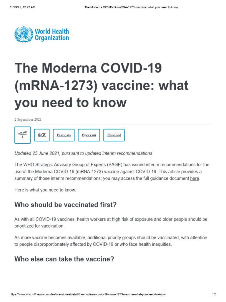 The Moderna COVID-19 (mRNA-1273) Vaccine - What You Need To Know | PDF ...
