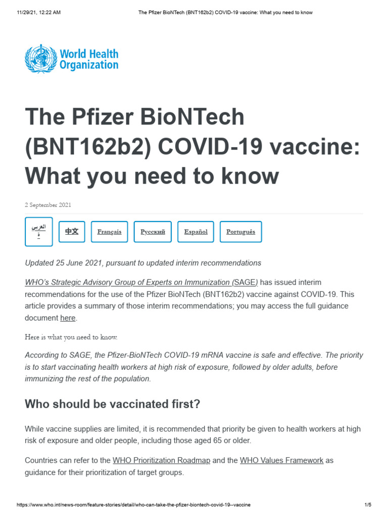 The Pfizer BioNTech (BNT162b2) COVID-19 Vaccine - What You Need To Know ...