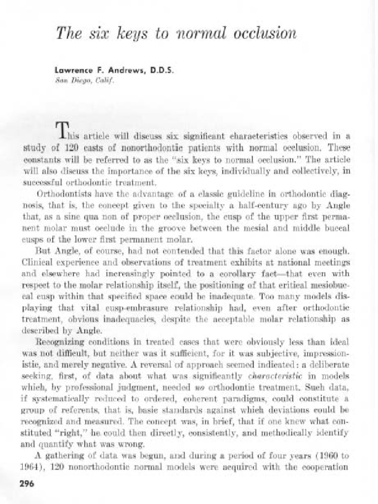 Six Keys Normal Occlusion Andrews 1972 OrthoLemay Com | PDF Six Keys Normal Occlusion Andrews 1972 OrthoLemay Com | PDF