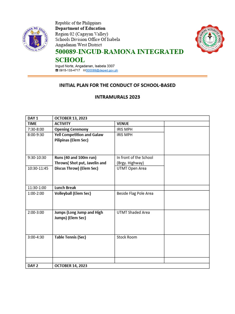 Intrams Plan | PDF