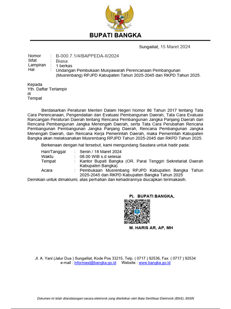 Undangan Pembukaan Musyawarah Perencanaan Pembangunan (Musrenbang ...