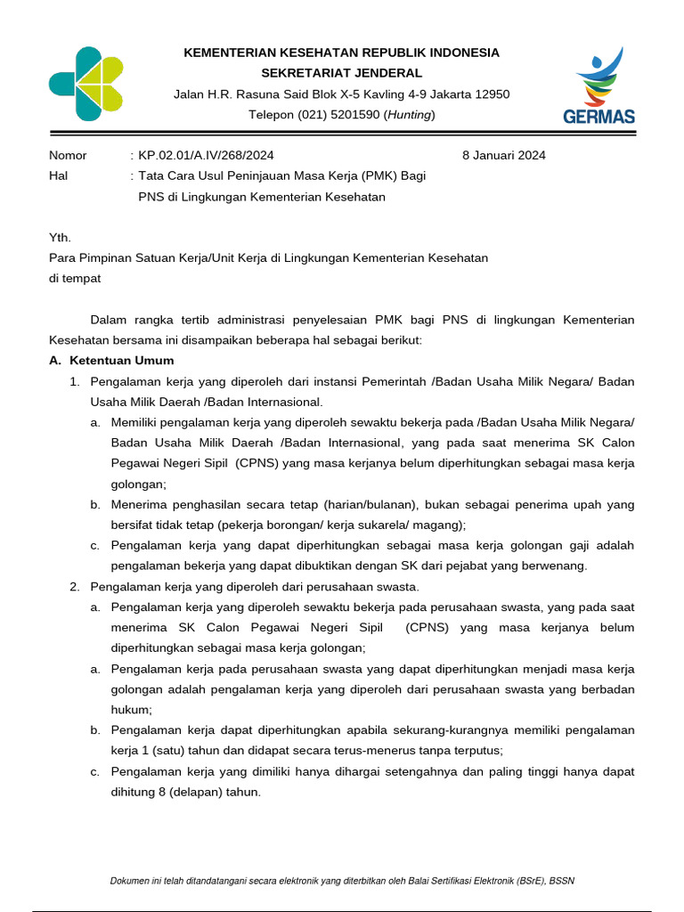 Surat Tata Cara Usul PMK 2024 | PDF