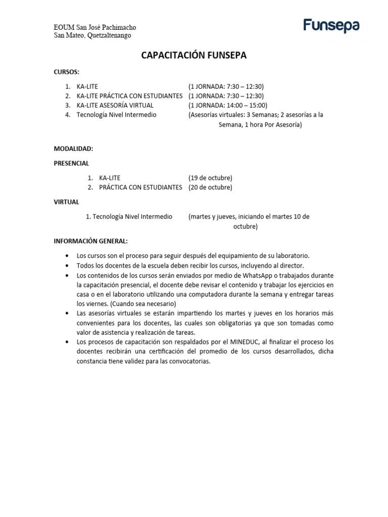 Carta Informativa EORM San José Pachimacho | PDF