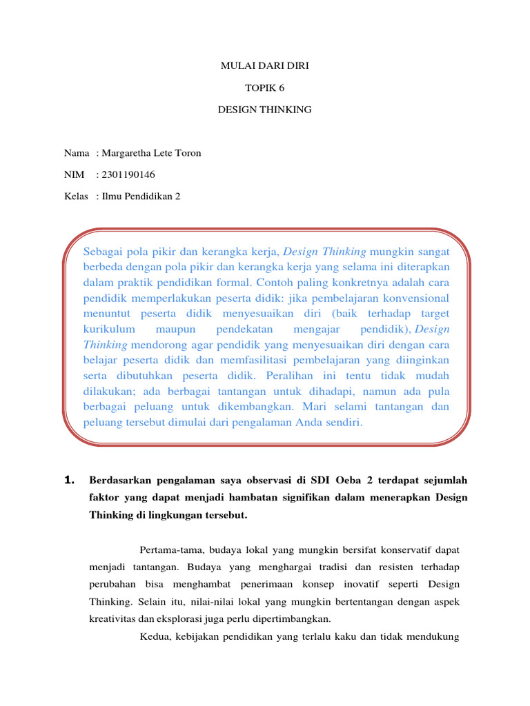 Mulai Dari Diri - Design Thinking - Topik 6 | PDF Mulai Dari Diri - Design Thinking - Topik 6 | PDF