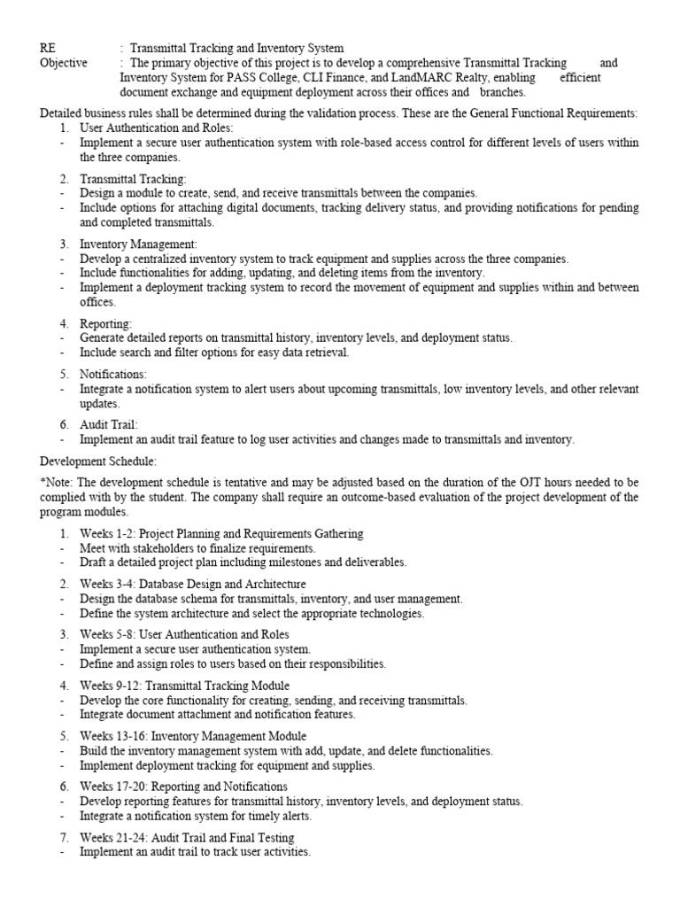 Transmittal Tracking & Inventory System | PDF | Inventory | Databases