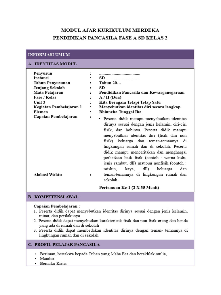 MODUL AJAR KELAS 2 PKN 2B | PDF