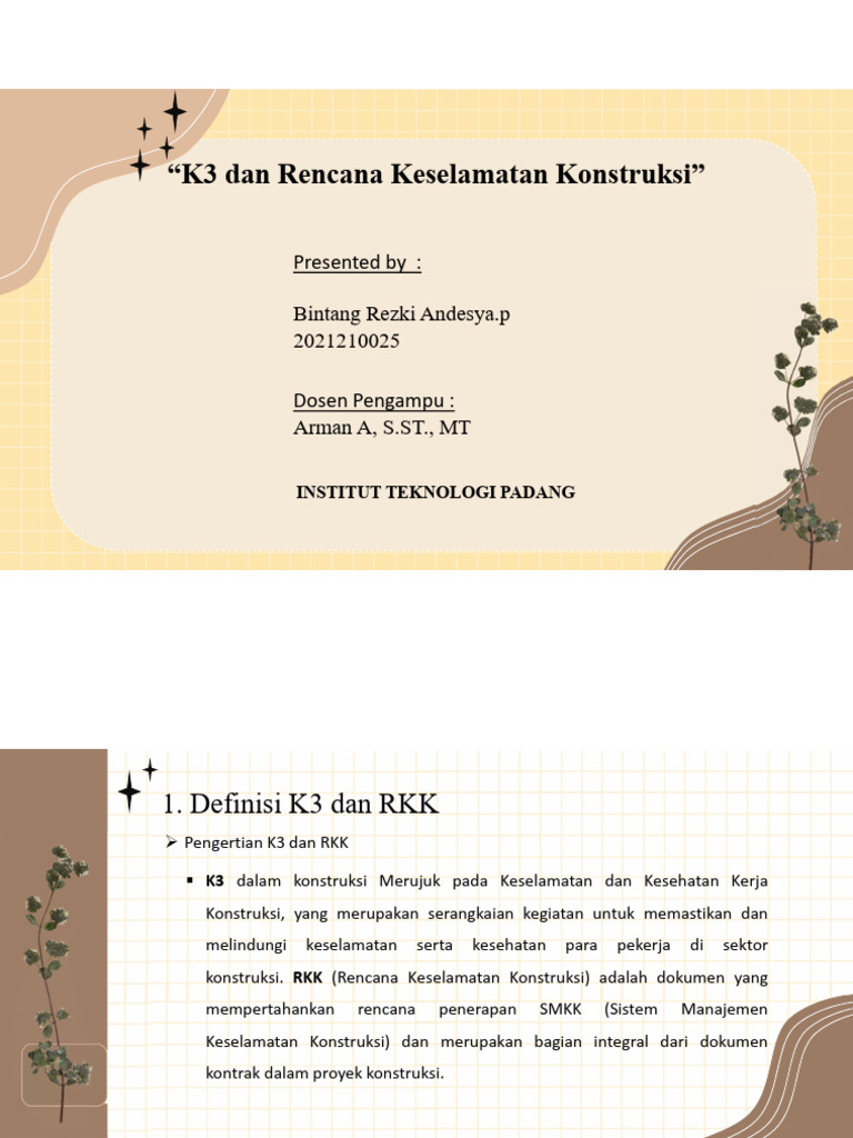 Tugas 1 - PPT k3 Dan RKK - Bintang Rezki Andesya Putra - 2021210025 | PDF