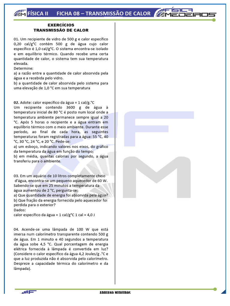 Ficha 08-fisII - 2º ano 2015 - transmissáo de calor 2 | PDF | Calor | Temperatura