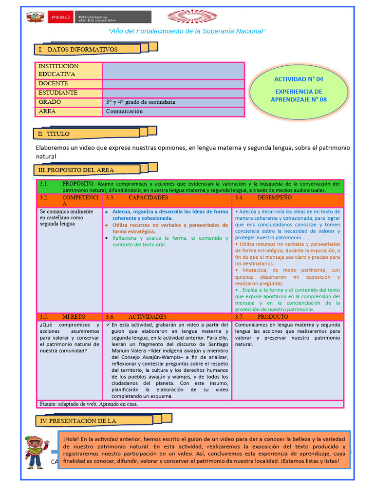 8VA EXP. COMUNICACIÓN 3° y 4° ACTIVIDAD #04 | PDF | Segundo lenguaje | Comunicación