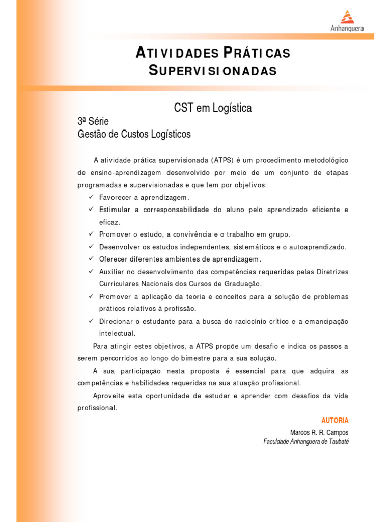 Atividades Praticas Supervisionadas CST | PDF | Logística | Embalagem e ...