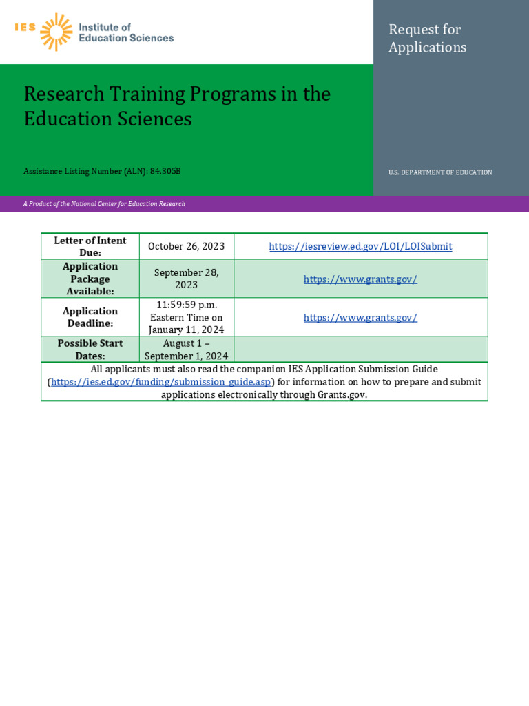 Research Training Programs in The Education Sciences: Request For ...