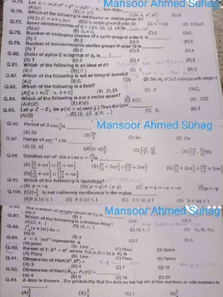 Mathematics Lecturer BPS 17 Past Papers SPSC | PDF